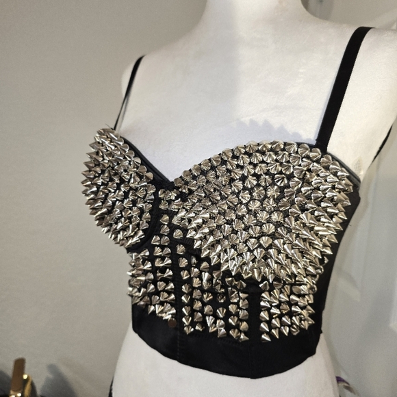 Tops | Black Embellished Sleeveless Bustier Studded Top New Size M ...